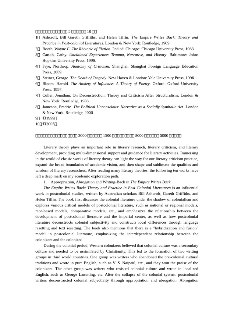 Ten Literary Theory Books | PDF | Deconstruction | Postcolonialism