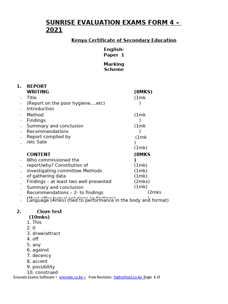 101 Form 4 ENGLISH PP1 Marking Scheme | PDF | Linguistics
