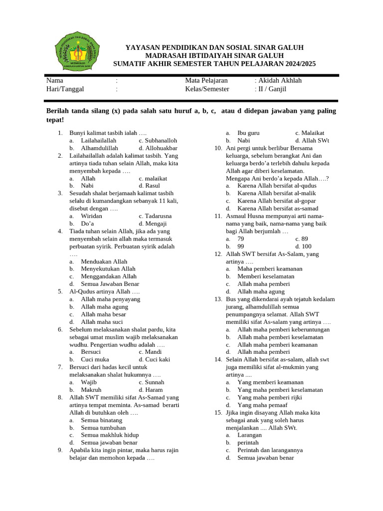 STS Akidah Kls 2 | PDF