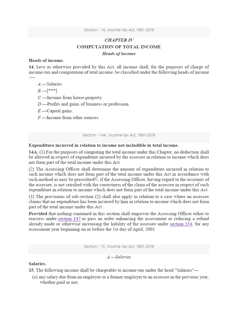 Chapter IV Computation of Total Income | PDF | Income Tax | Expense