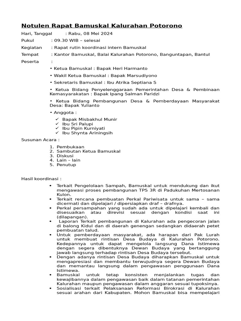 Notulen Rapat Bamuskal Mei 2024 Fix | PDF