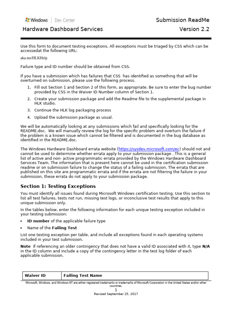 Windows Hardware Dashboard Submission Readme v2.2 | PDF | Microsoft Windows | System Software