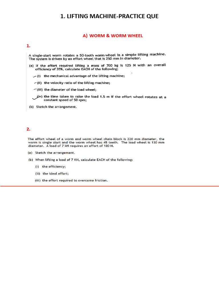 1.lifting Machine Practice Que-1 | PDF