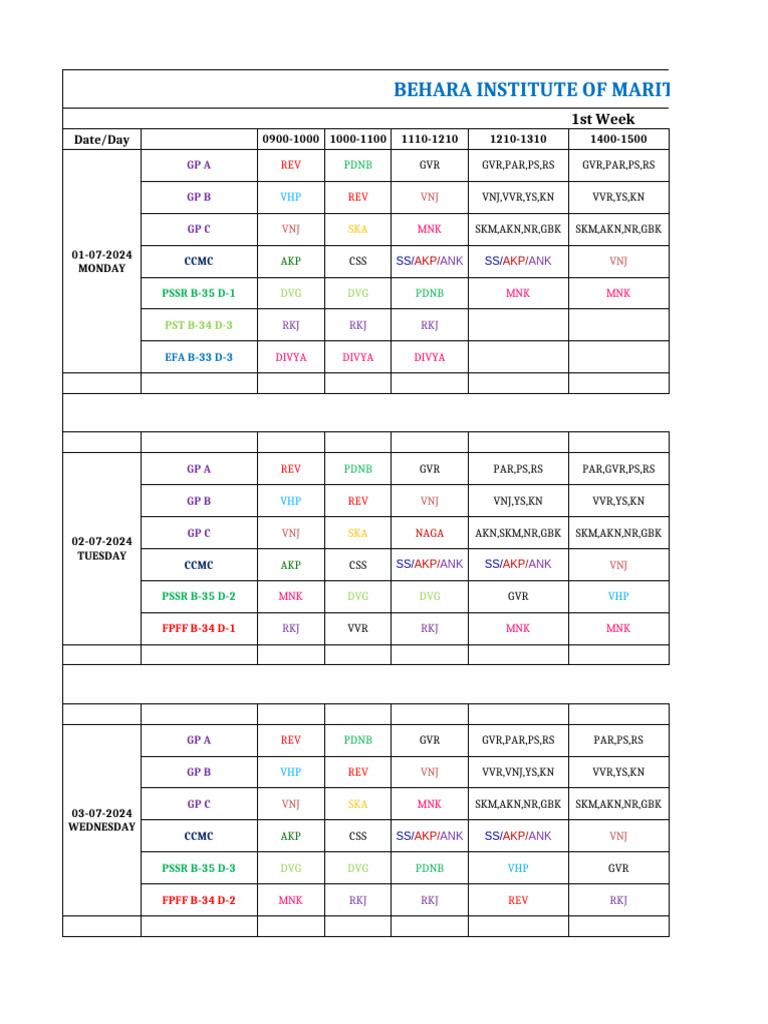 Master Time Table | PDF