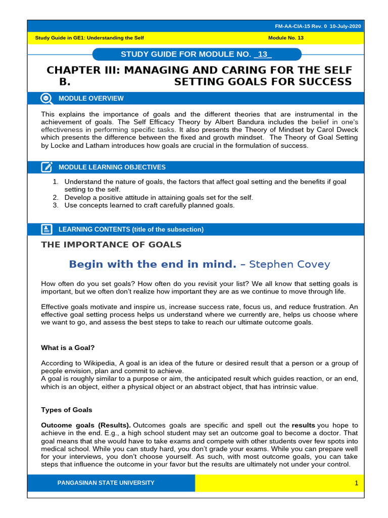 Student Guide: Self-Management | PDF | Self Efficacy | Goal