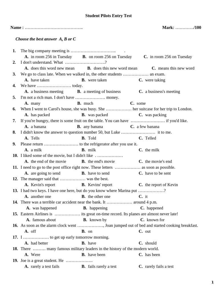 ATPL Entry Test | PDF