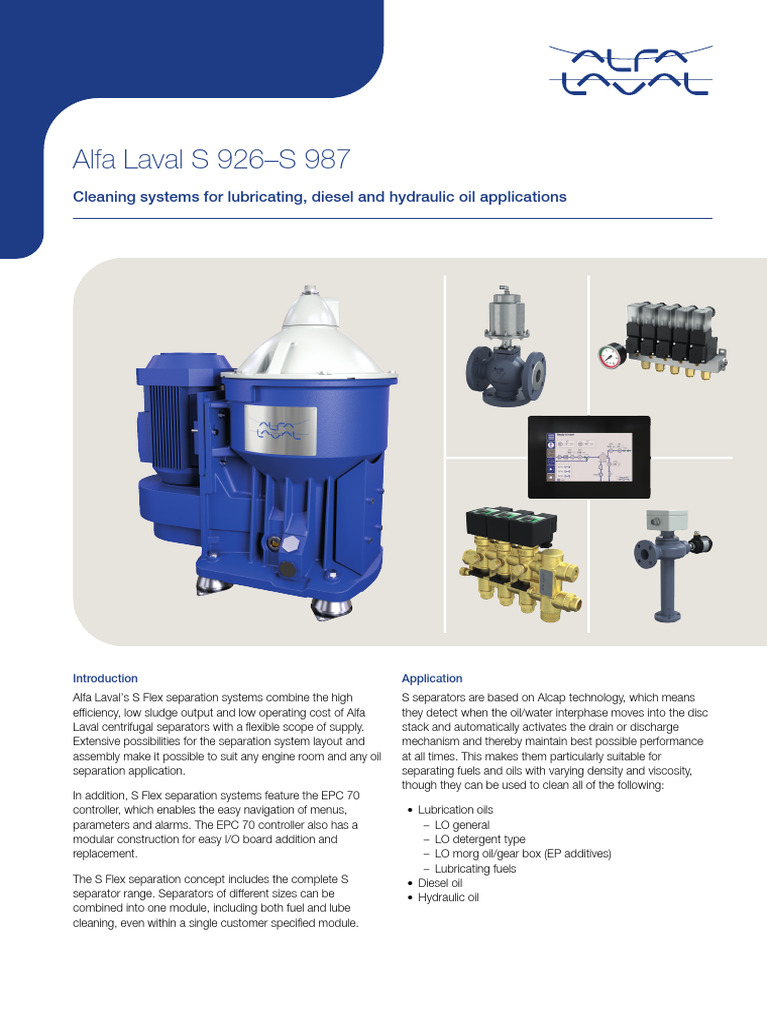 Alfa Laval Product Leaflet S 926 987 Sep Syst (Energy) Product Leaflet en GB | PDF | Pump | Valve