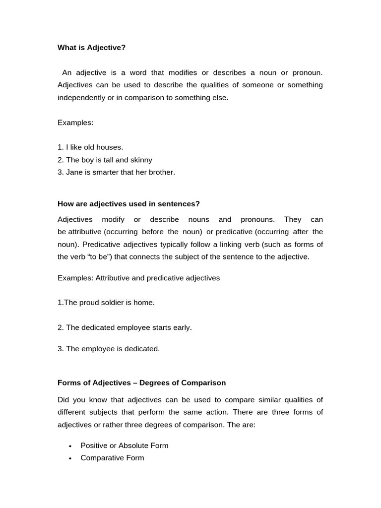 Understanding Adjectives and Their Types | PDF