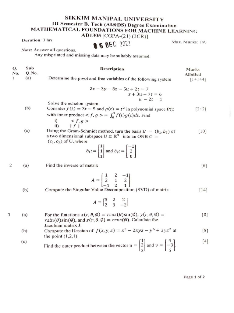 Ml | PDF | Matrix (Mathematics) | Algebra