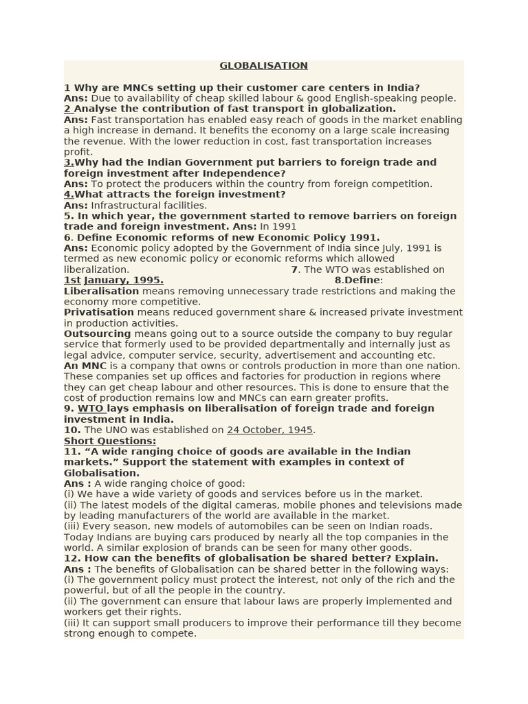 GLOBALISATION worksheet | PDF | Globalization | Multinational Corporation