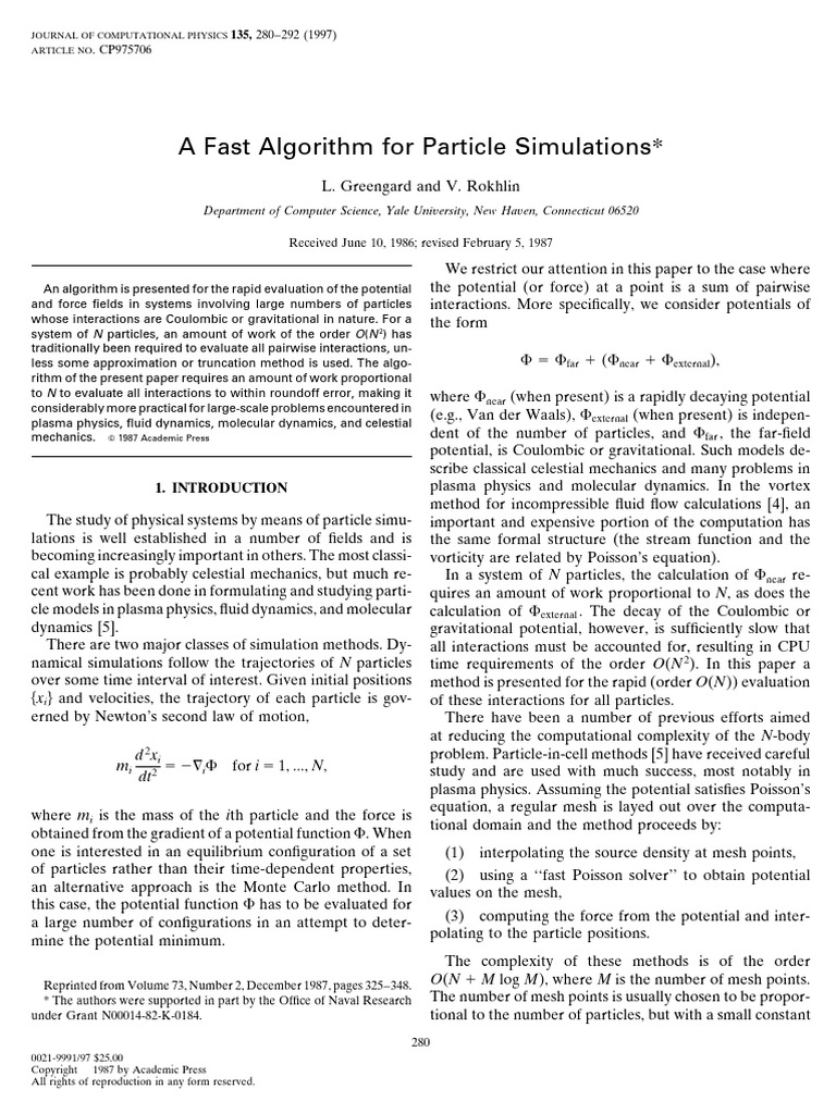 A Fast Algorithm For Particle Simulations Greengard Rokhlin | PDF ...