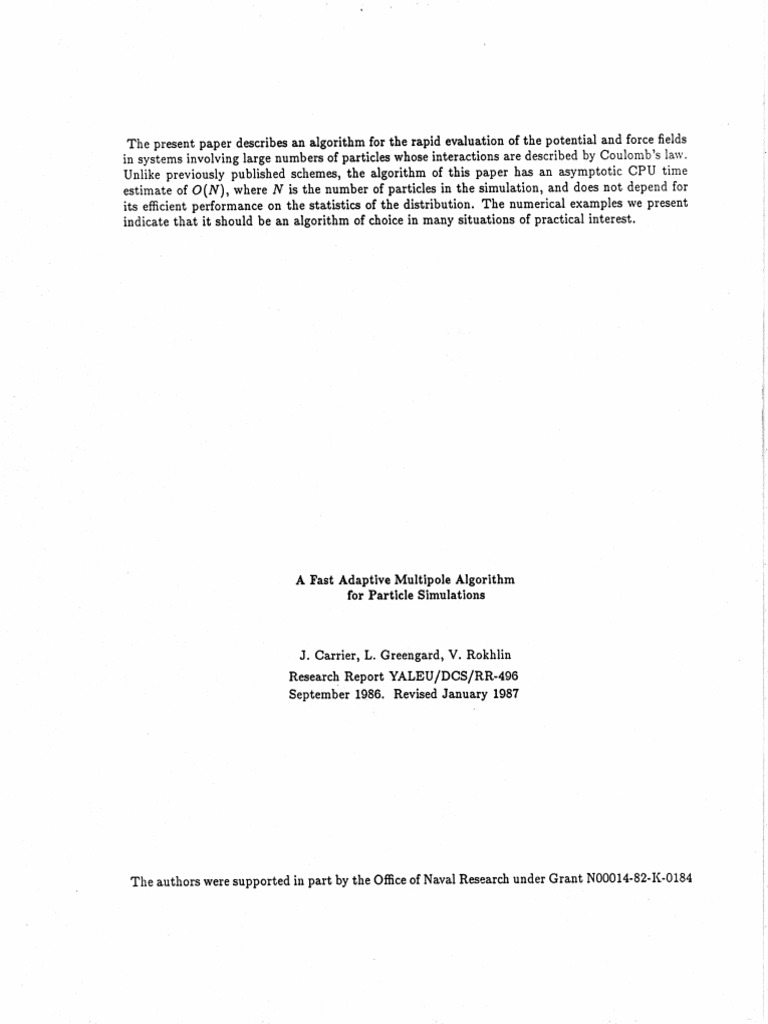 A Fast Adaptive Multipole Algorithm For Particle Simulations Carrier Greeengard Rokhlin | PDF