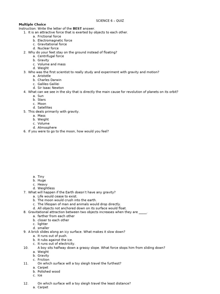 SCI 6 - done | PDF | Force | Gravity