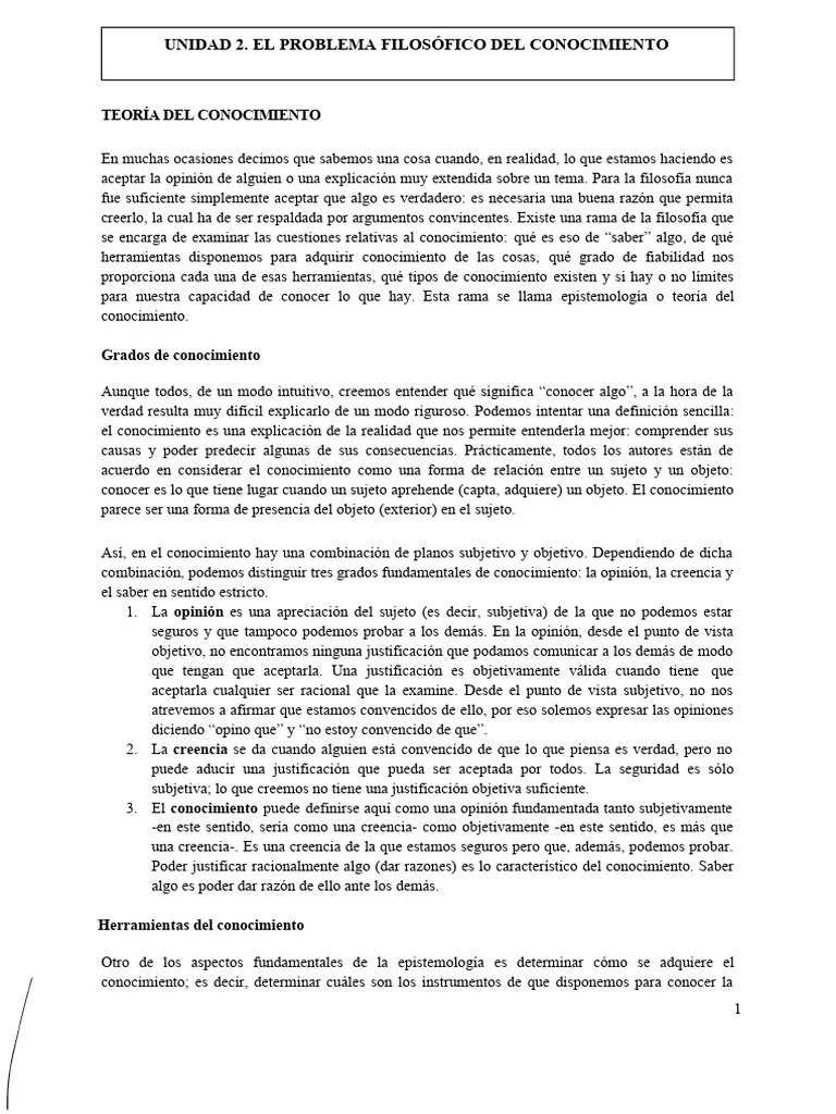 El Problema Filosã Fico Del Conocimiento | PDF | Verdad | Conocimiento