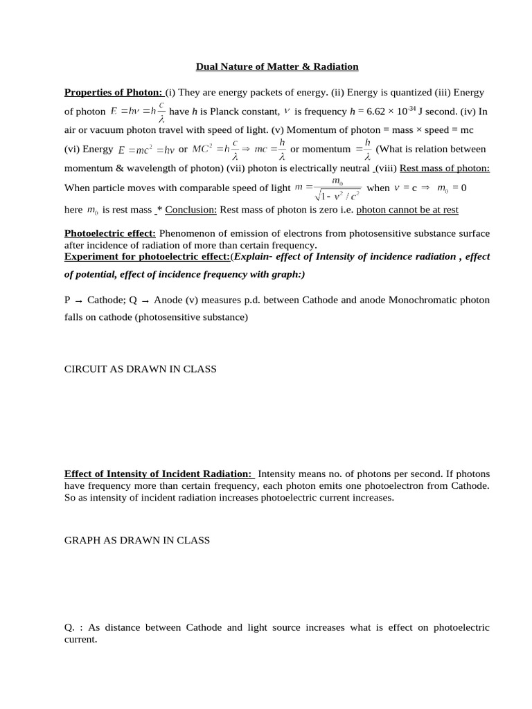 Dual Nature of Matter & Radiation | PDF | Photoelectric Effect | Photon