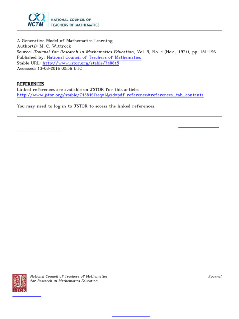 (1974) Wittrock A Generative Model of Mathematics Learning | PDF ...