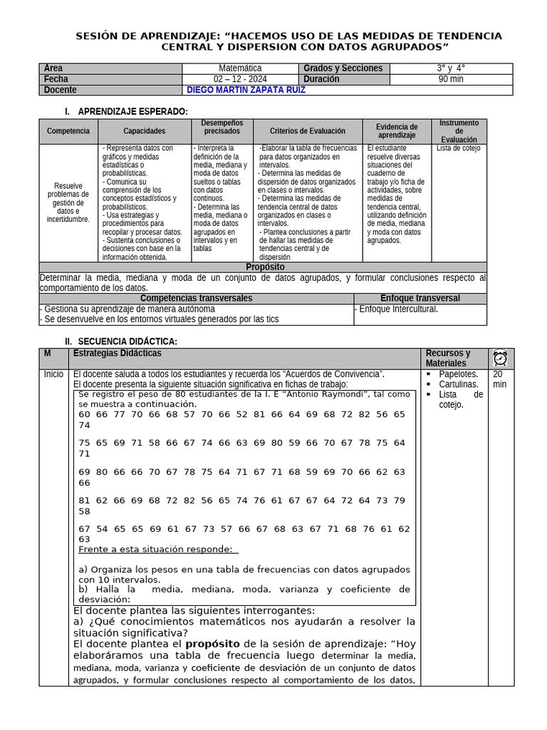 Sesion Mate 3°-4° Ceba | PDF | Mediana | Modo (Estadísticas)
