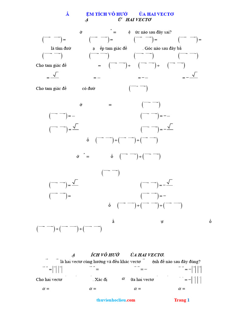 Trac Nghiem Bai 11 Tich Vo Huong Cua Hai Vecto | PDF