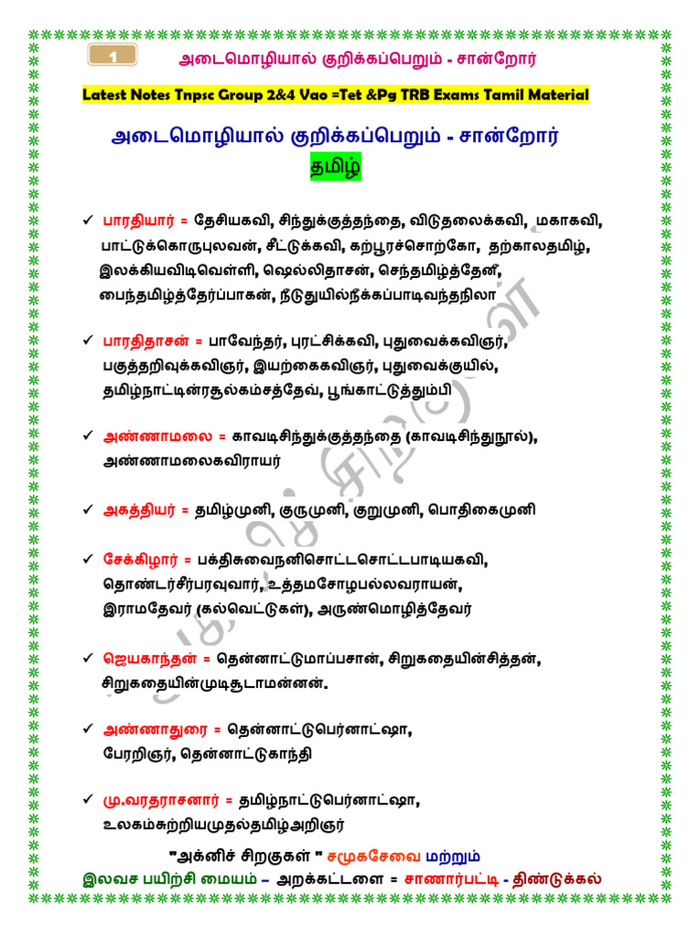 273 Tet Tamil Pet Name Study Material | PDF