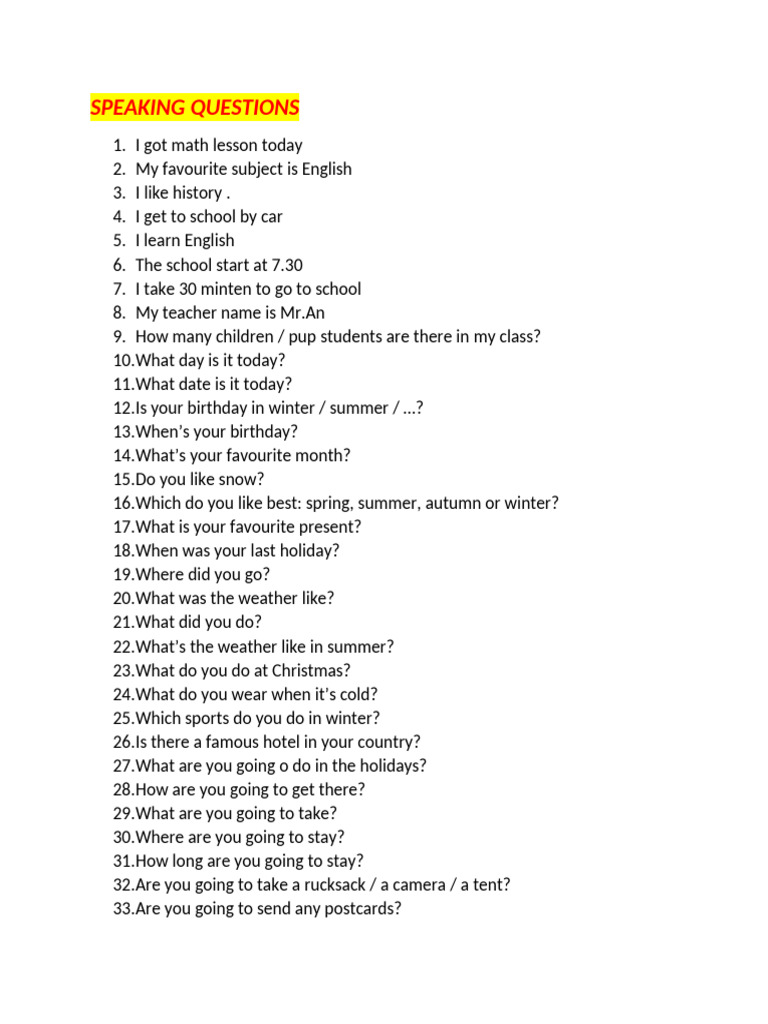 Speaking Questions Flyers | PDF | Meal