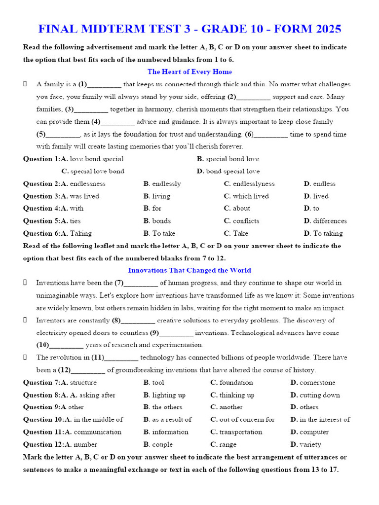 First Semester Final Exam Test 3 Grade 10 Form 2025 Giai Chi Tietdocx ...