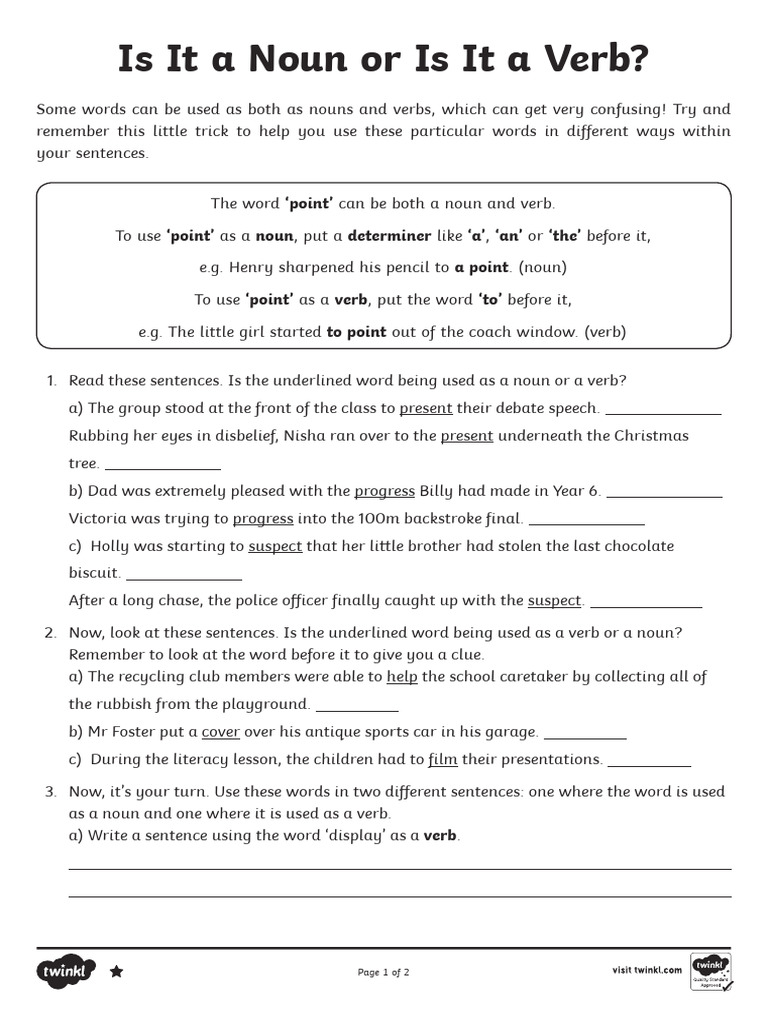 Noun and Verb Usage Worksheet | PDF | Sentence (Linguistics) | Verb