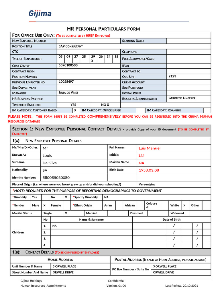 Appointments - Personal Particulars Form | PDF