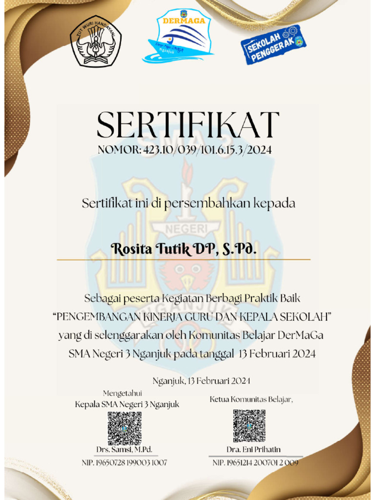 SERTIFIKAT PRAKTIK BAIK KOMBEL ROSITA | PDF