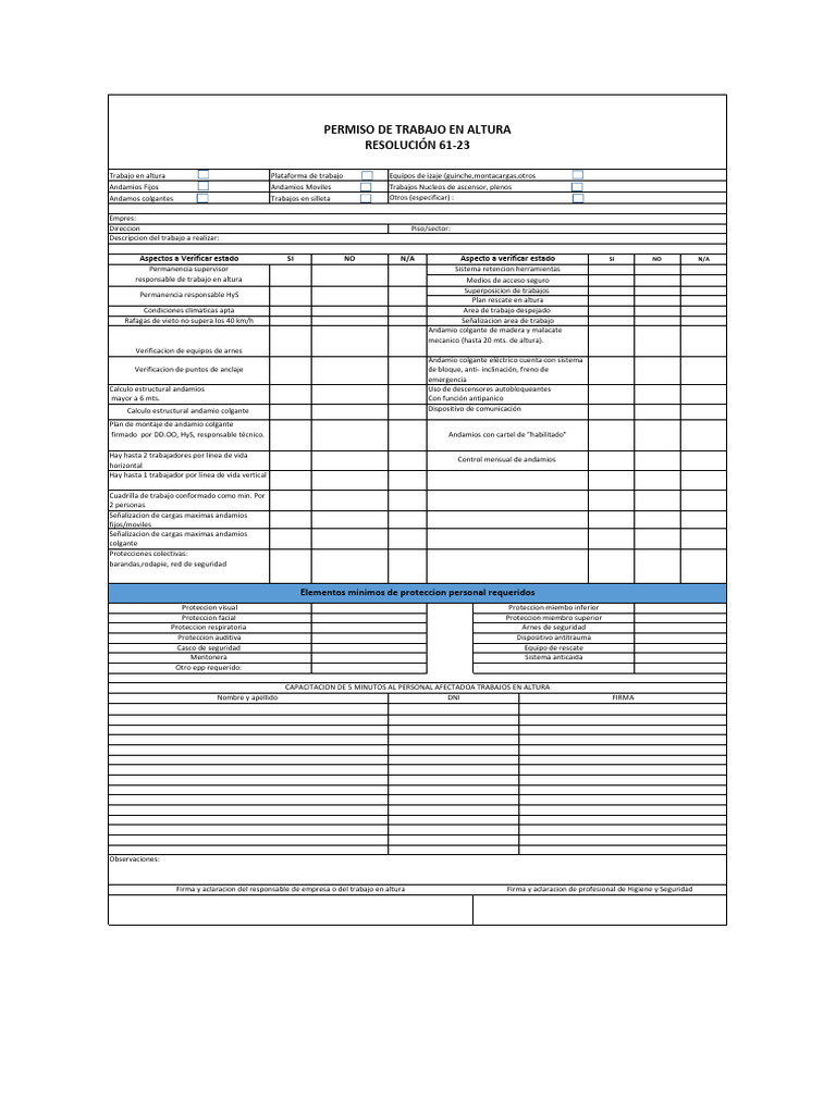 Permiso de Trabajo Resol 61-23 | PDF | Andamio