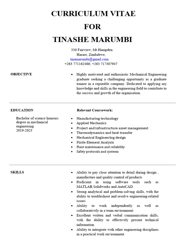 Mechanical Engineering Graduate CV | PDF | Engineering | Mechanical ...