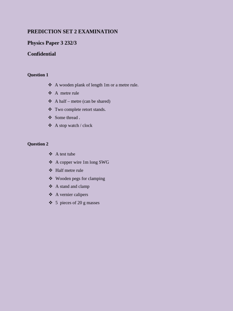 Physics Practical Exam Materials | PDF