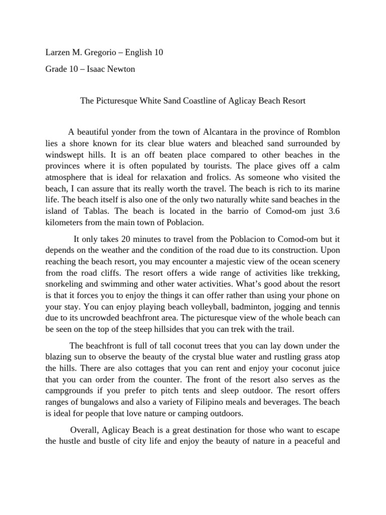 Persuasive Text - Aglicay Beach Resort | PDF