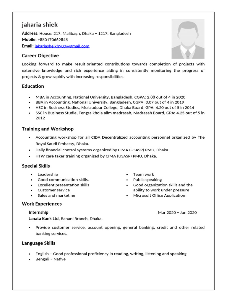 Jakaria Sheikh's Professional Resume | PDF