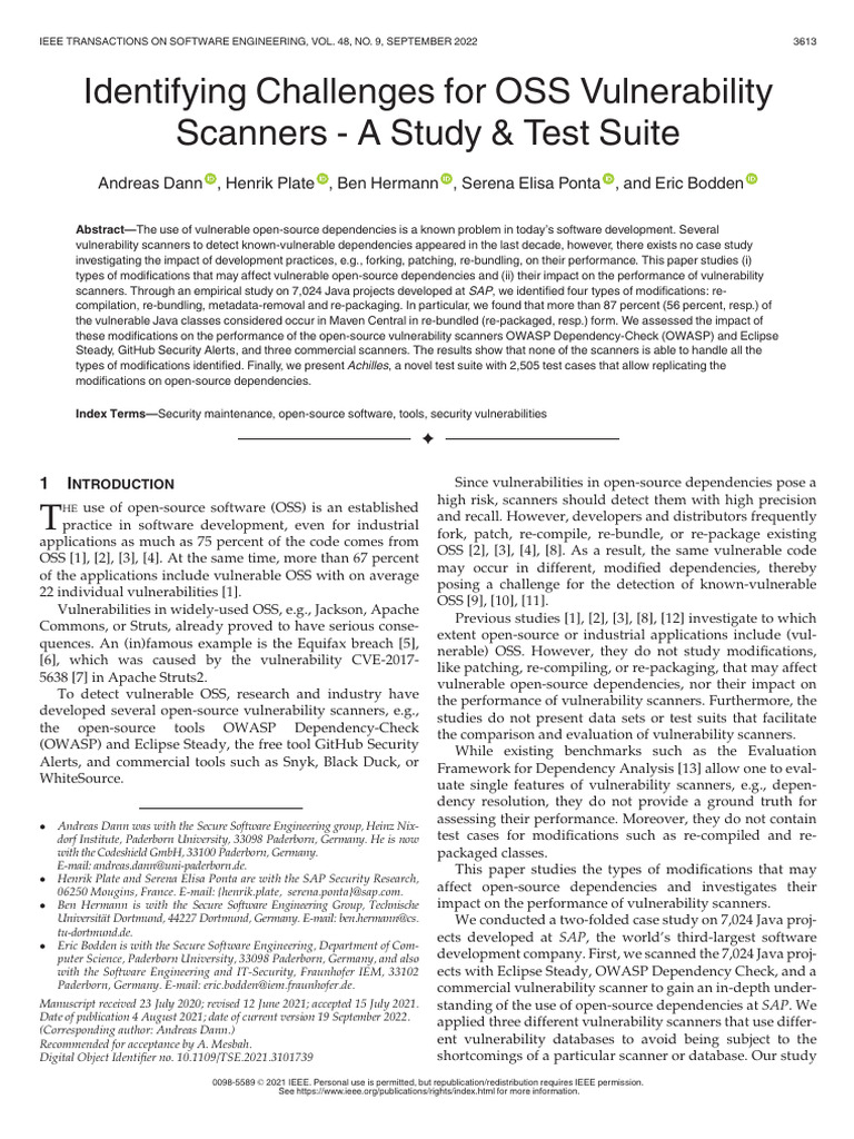 Identifying Challenges For OSS Vulnerability Scanners - A Study Amp ...