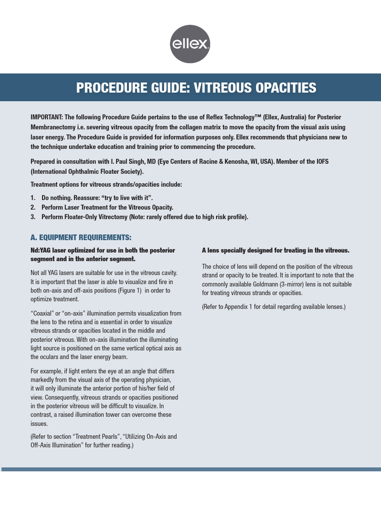 Ellex Laser Procedure Guide Vitreolysis Opacities VB0002G A4 ELECTRONIC | PDF | Human Eye | Cataract