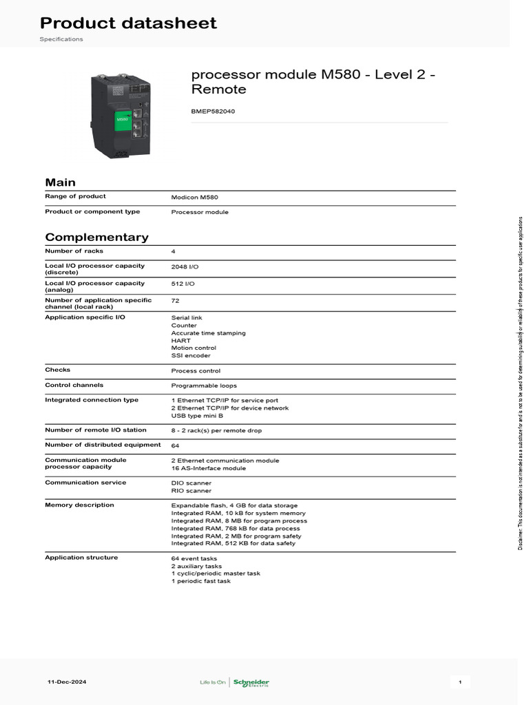 M580 Processor Module BMEP582040 Datasheet | PDF | Central Processing ...