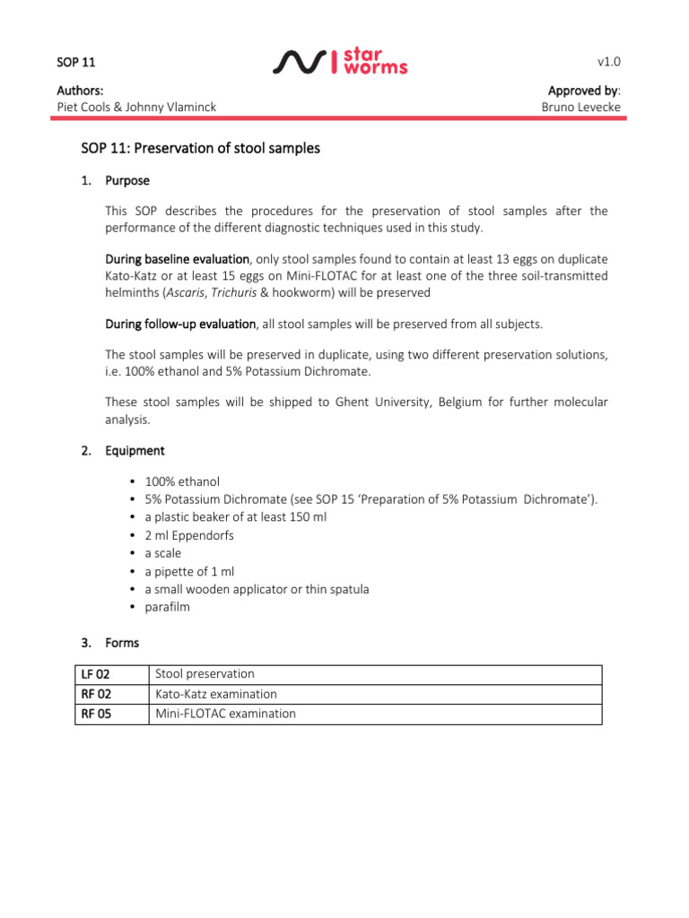 Stool Sample Preservation SOP | PDF