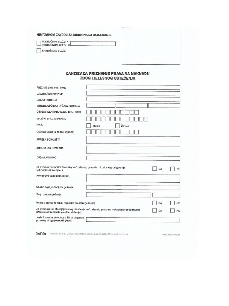 zahtjev-za-utvrđivanje-tjelesnog-oštećenja | PDF