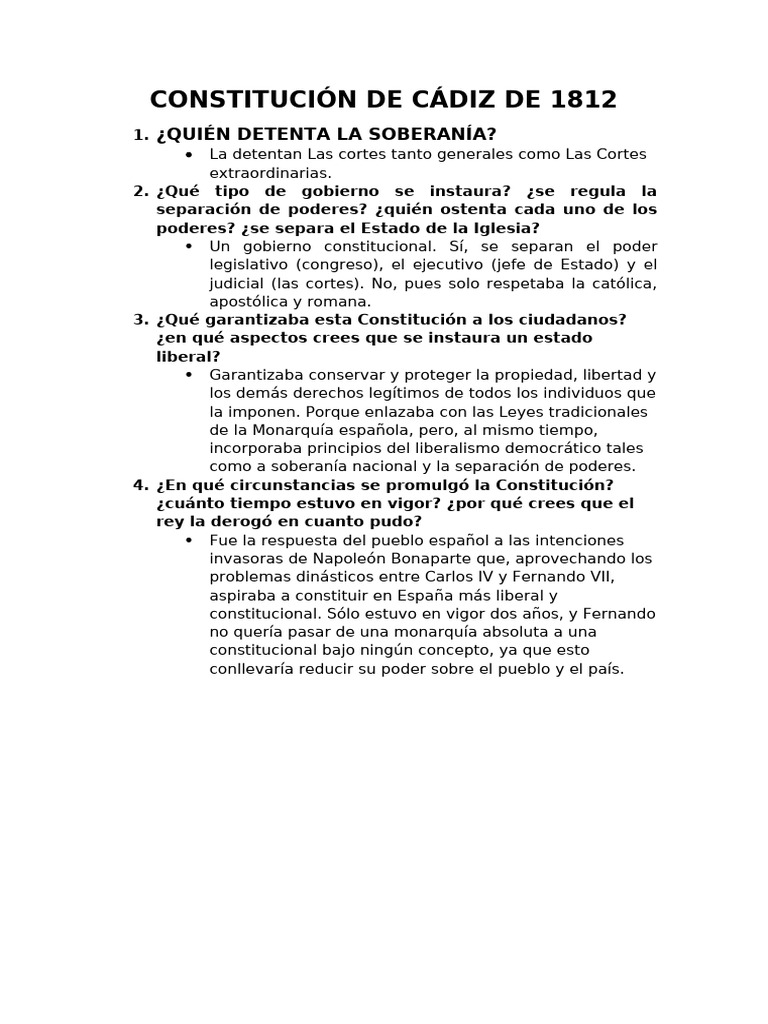 CONSTITUCIÓN DE CÁDIZ DE 1812 Claudia y Blanca | PDF