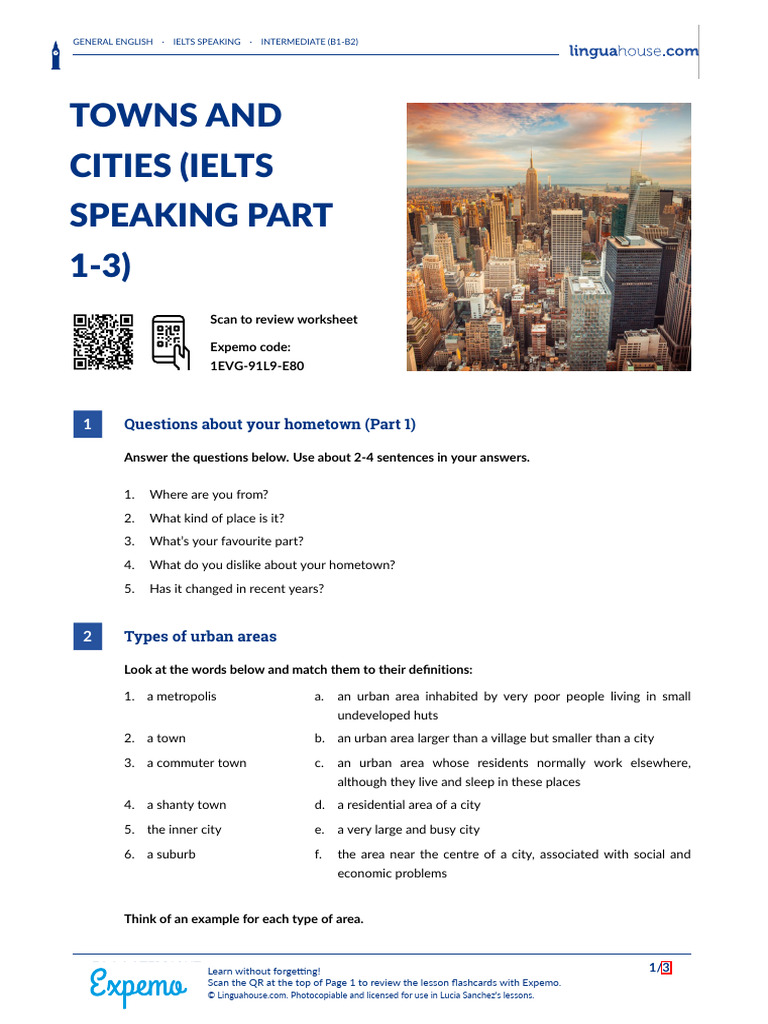 IELTS Speaking: Towns & Cities Guide | PDF | Linguistics