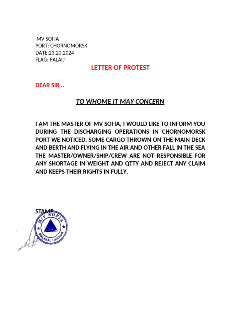 Letter of Protest Chornomorsk - 113124 | PDF
