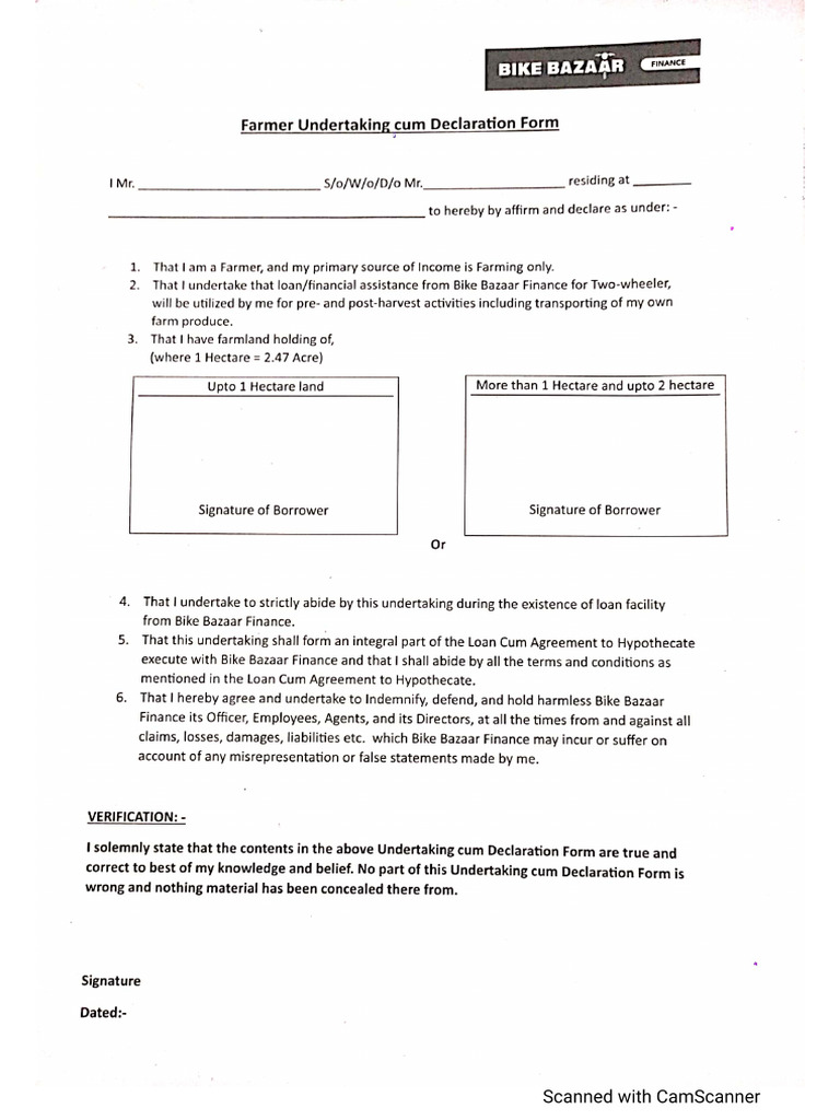 Farmer Undertaking Form | PDF