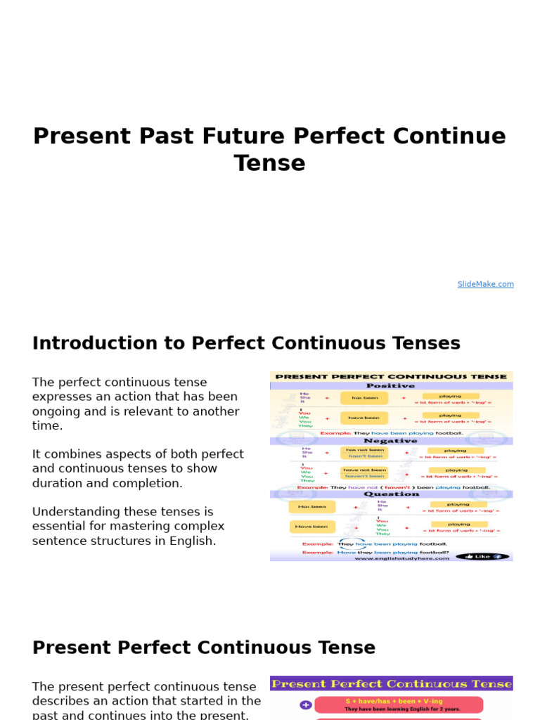 Present Past Future Perfect Continue Tense | PDF