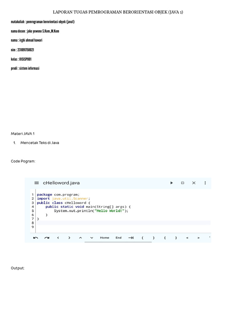 Laporan Tugas Pemrograman Berorientasi Objek PDF | PDF