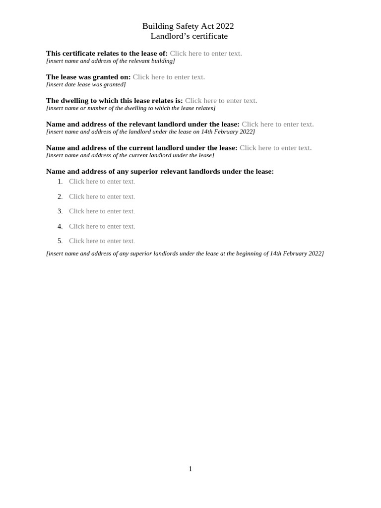 Landlord's Certificate Template | PDF | Leasehold Estate | Lease