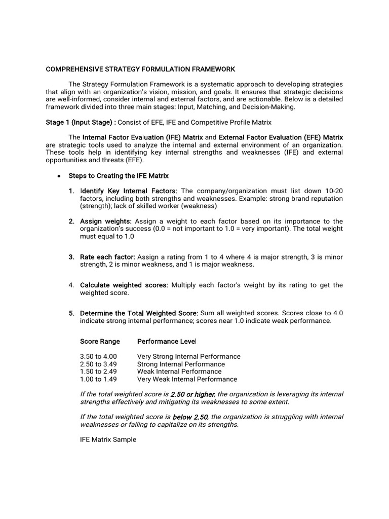 COMPREHENSIVE-STRATEGY-FORMULATION-FRAMEWORK | PDF | Weighted ...