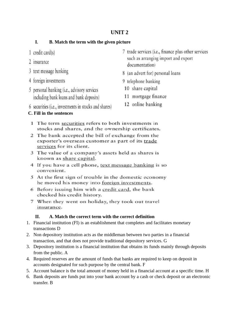 UNIT 2 Answers | PDF | Transaction Account | Central Banks UNIT 2 Answers | PDF | Transaction Account | Central Banks