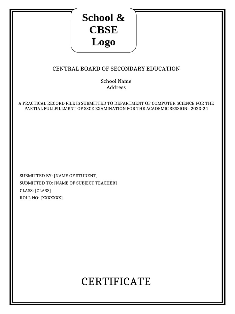 School & Cbse Logo: Certificate | PDF | Comma Separated Values ...