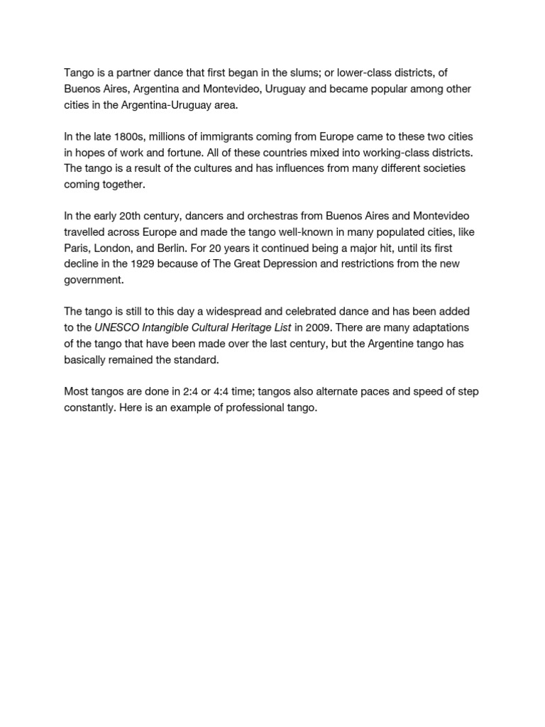 Tango Dance Assignment | PDF