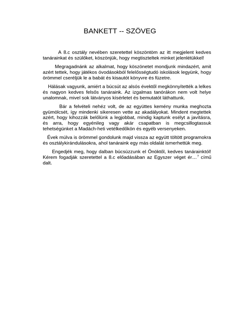 Bankett Szöveg | PDF